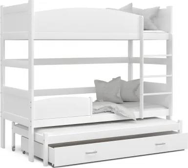 Patrová postel TWIST pro 3 osoby s úložným prostorem (Bílá), Bílá