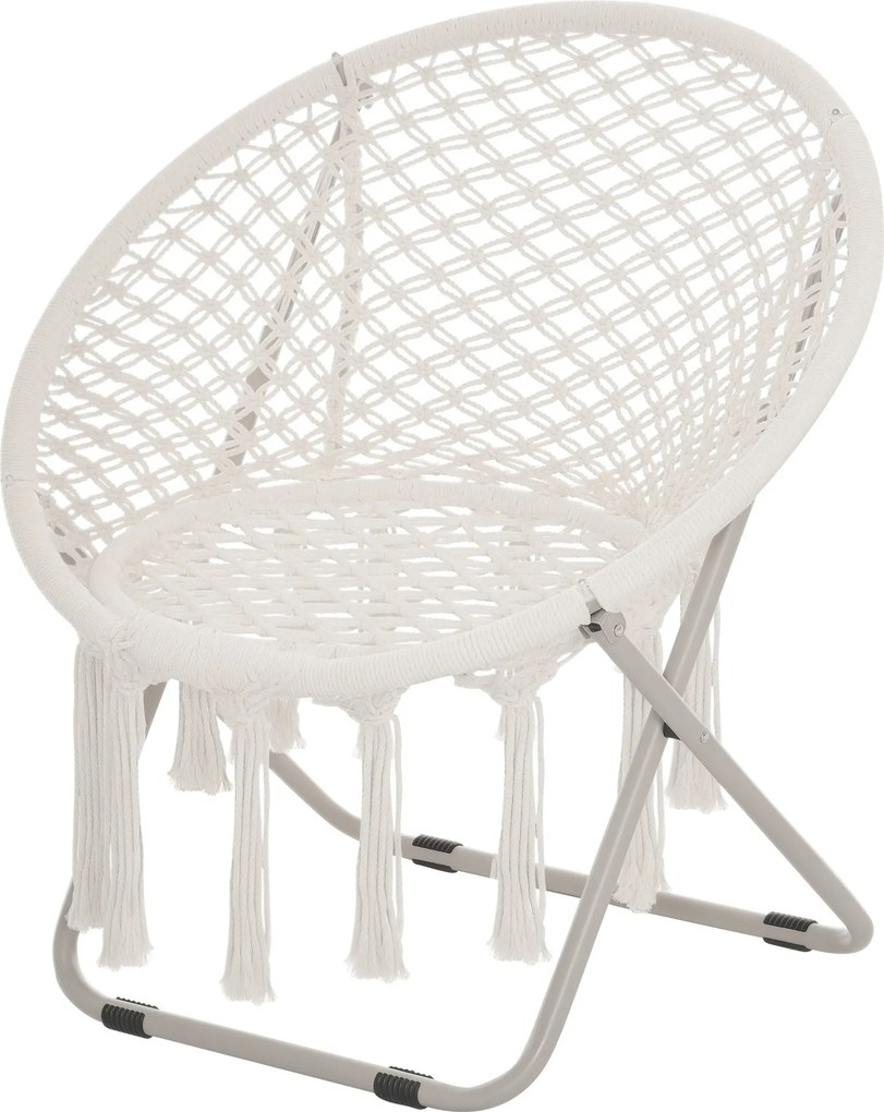 Outsunny Závěsné křeslo kulaté zahradní měsíční křeslo papasan sklopné s vysokým komfortem macrame bavlna polyester béžové | Aosom
