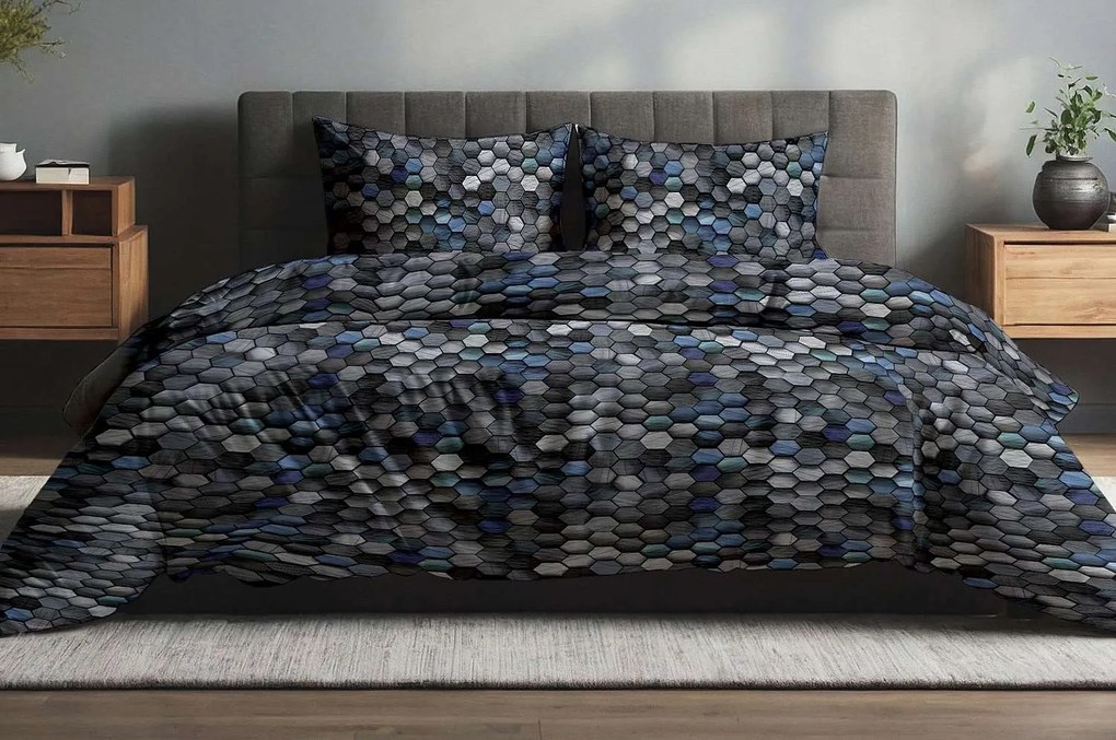Krepové perkálové prodloužené povlečení Earth - modré Velikost: 140 x 220 + 70 x 90