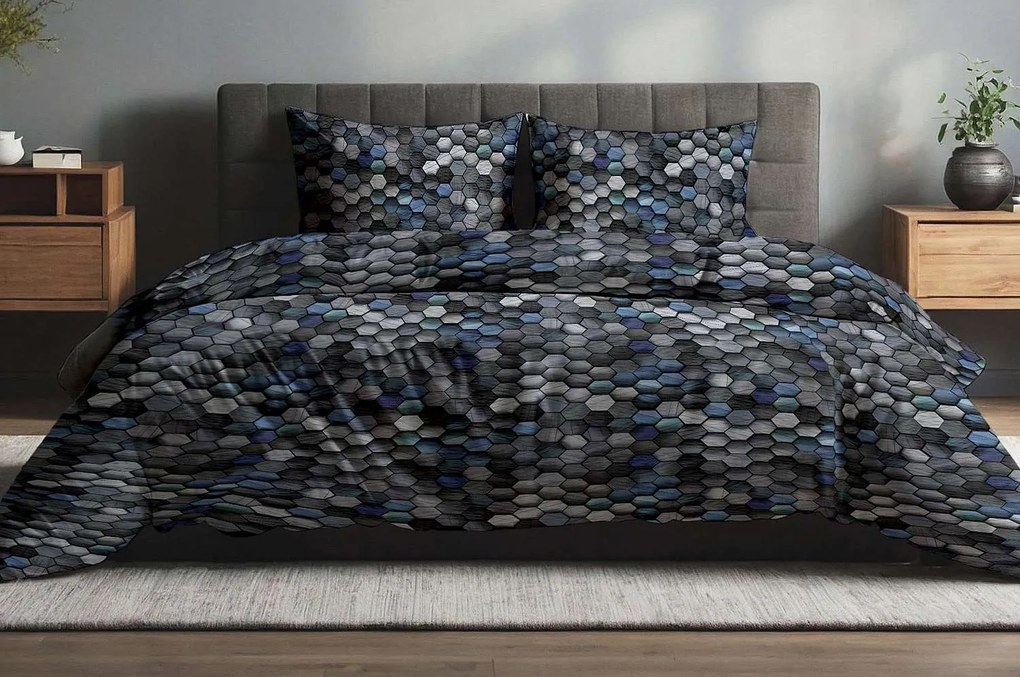 Krepové prodloužené povlečení Earth - modré Velikost: 140 x 220 + 70 x 90