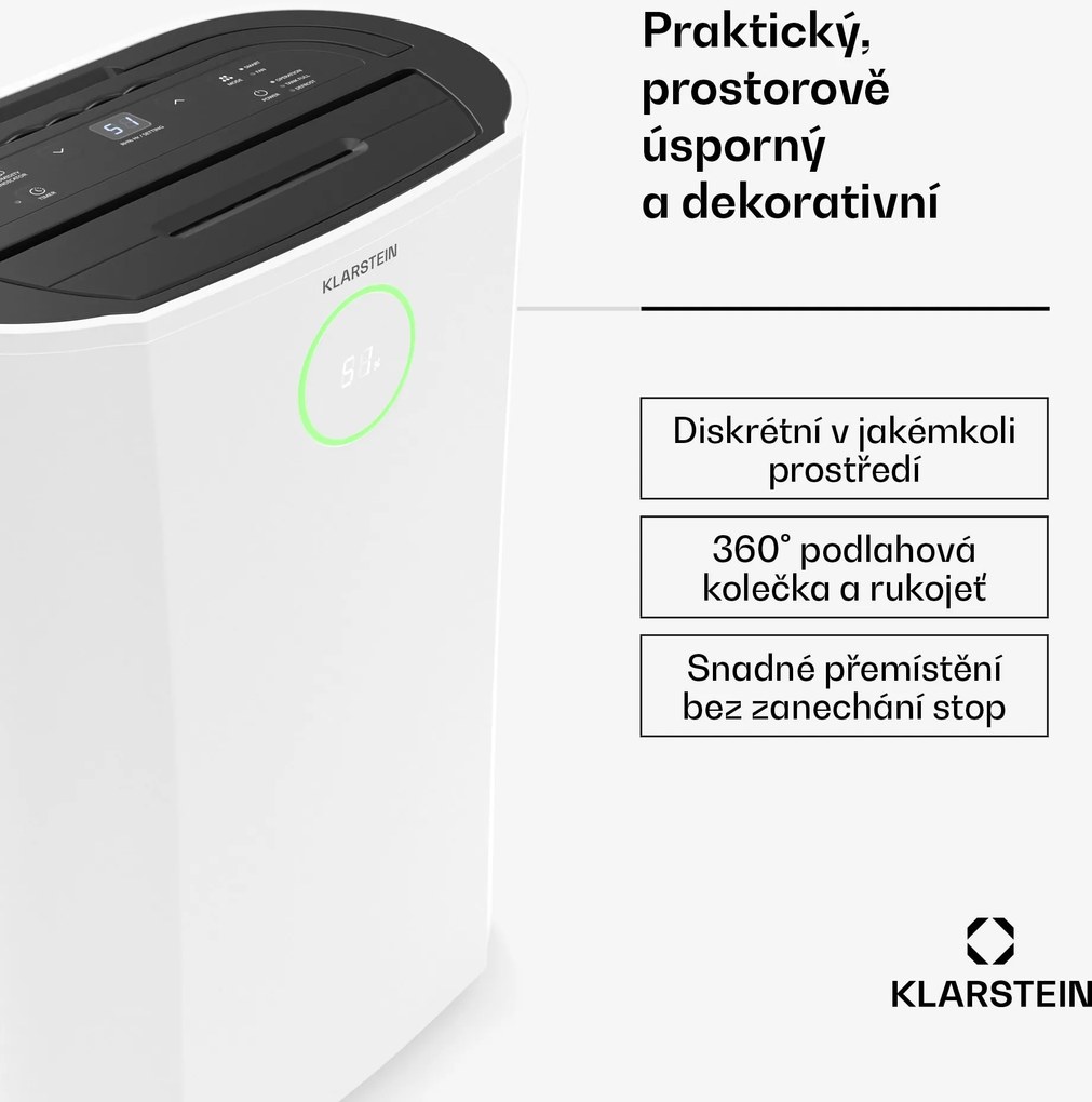 Klarstein DryFy ProConnect 16L odvlhčovač vzduchu, 16 l/den, 18 m², WiFi, Aplikace, LED indikátor, 24-hodinový časovač