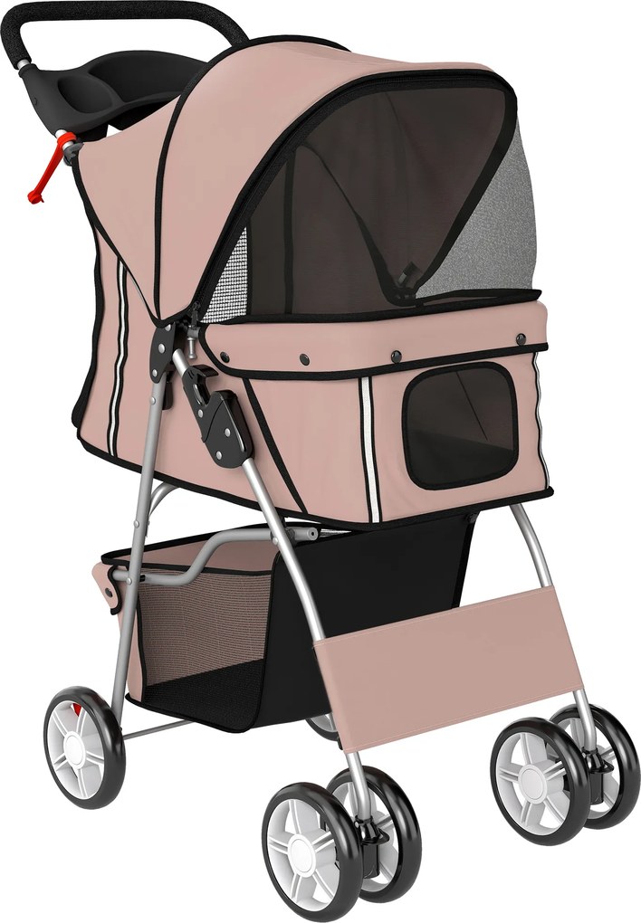 Skládací kočárek pro psy s reflexními pruhy Úložný koš Polštář pro malé psy do 10 kg 77x44x102cm Káva