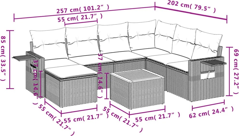 8dílná zahradní sedací souprava s poduškami černá polyratan 3257007