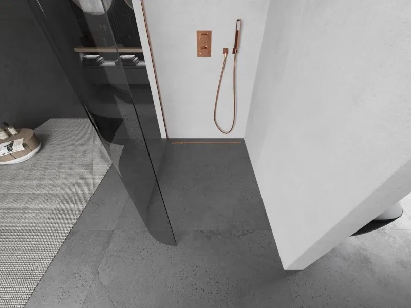 Mexen Kioto, sprchová zástěna Walk-In 80 x 200 cm, 8mm čiré sklo, měděný matný profil, 800-080-101-65-06