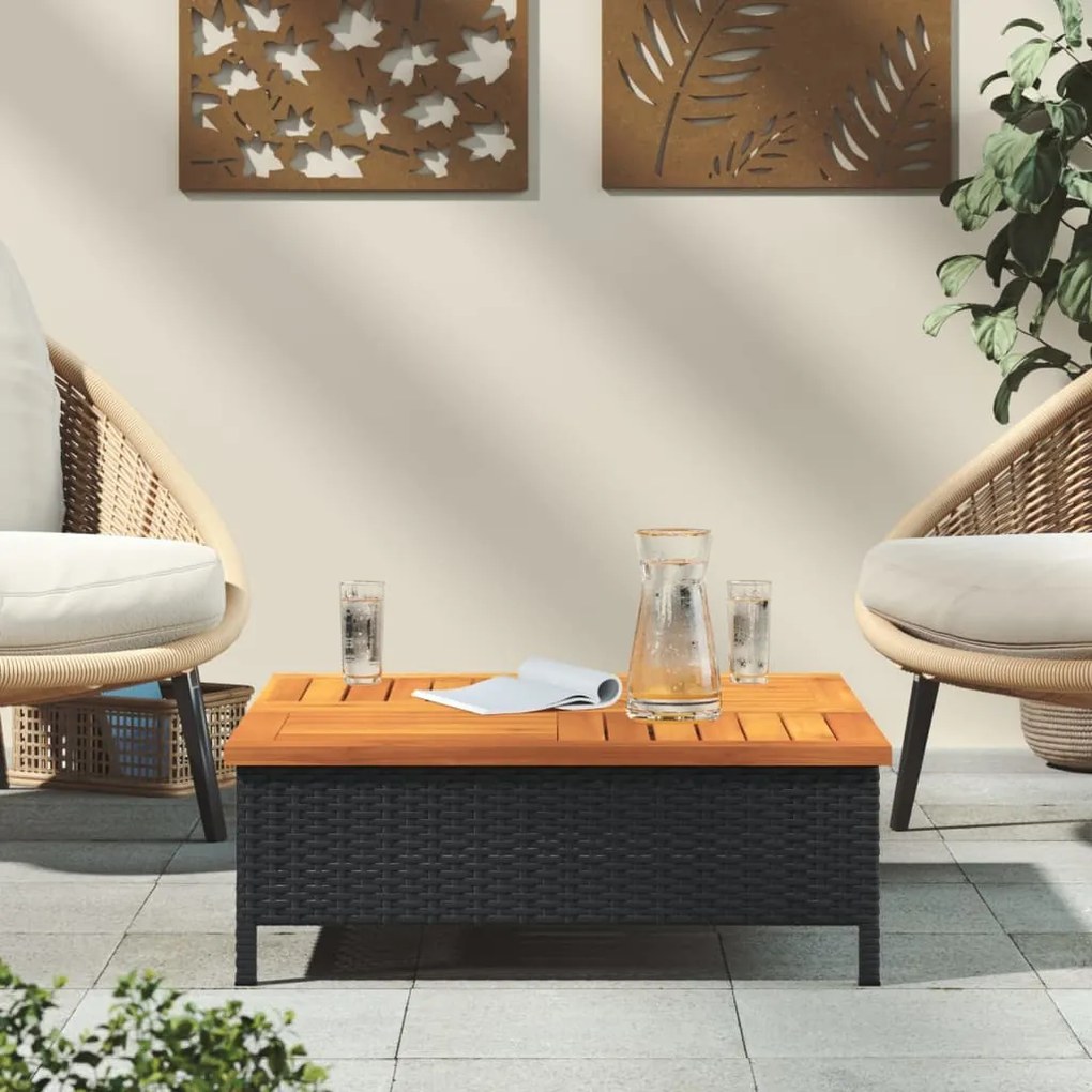Zahradní stolek černý 70 x 70 x 25 cm ratan a akáciové dřevo 3281629