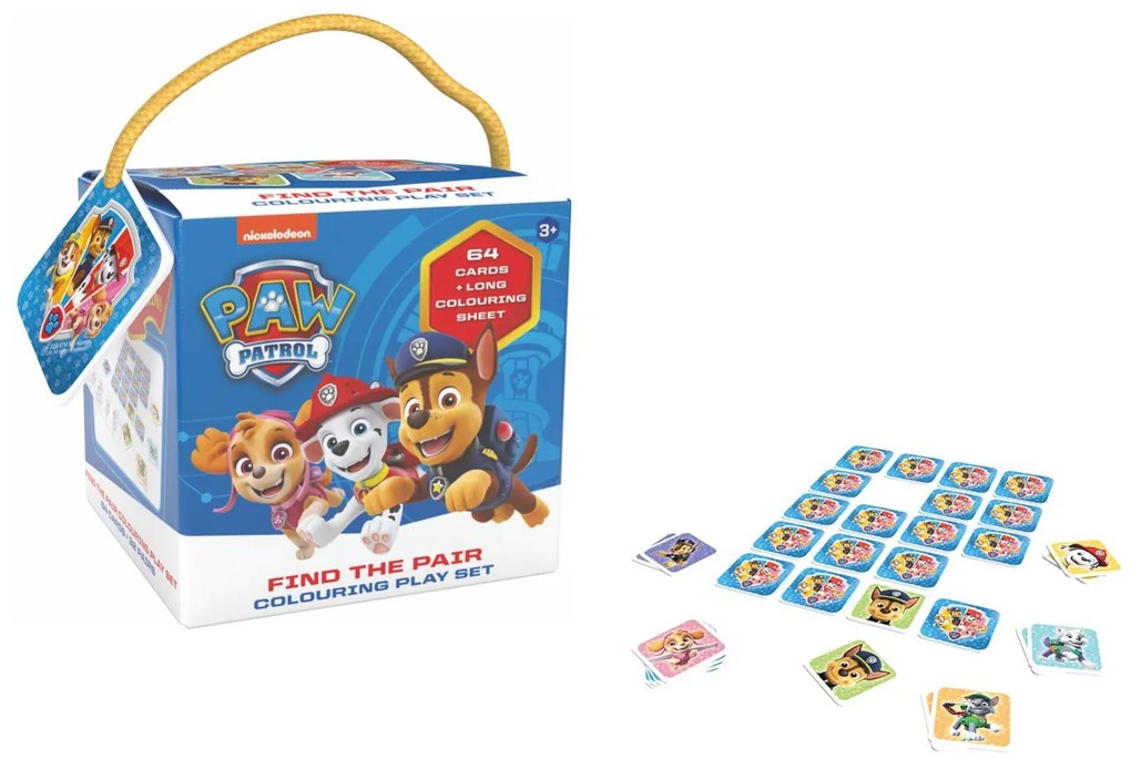 Pexeso na cesty s omalovánkami Tlapková patrola/Paw Patrol v krabičce 12x12cm