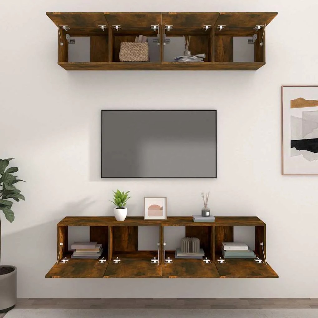TV skříňky 4 ks kouřový dub 80 x 30 x 30 cm kompozitní dřevo 3114187