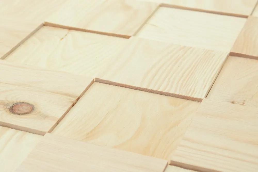 BOROVICE 100, samolepící panel 300 x 300 mm (0,09 m²) - dřevěná mozaika 3D Kartáčovaný - bez povrch. úpravy