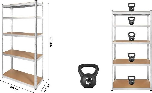 Skladový regál REBEL RB-1251R 180x90x40, červený