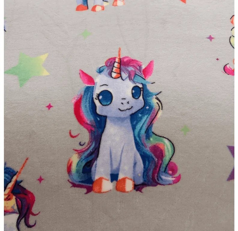 Mikroplyšové povlečení CUTE UNICORN šedé Rozměr povlečení: 70 x 80 cm | 140 x 200 cm