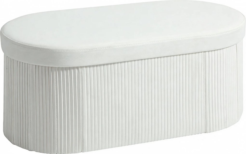 Skládací úložná lavice HOMCOM 76 × 38 × 35 cm – polstrovaný sedák se sametovým vzhledem, úložný taburet do obýváku, předsíně i ložnice, krémová