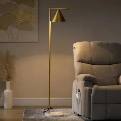 HOMCOM stojací lampa do obývacího pokoje z oceli s nastavitelným kuželovým stínidlem na mramorovém podstavci, 40W, 35 x 26 x 153 cm, zlatá