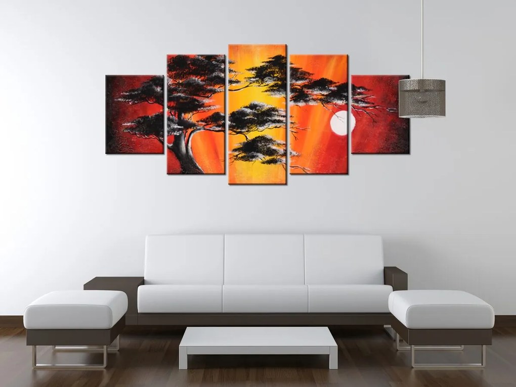 Gario Ručně malovaný obraz Masivní strom při západu slunce - 5 dílný Rozměry: 150 x 70 cm