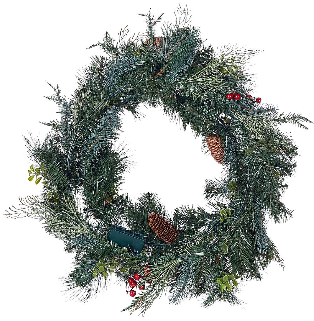 Osvícený vánoční věnec ⌀ 60 cm zelený ELBRUS Beliani