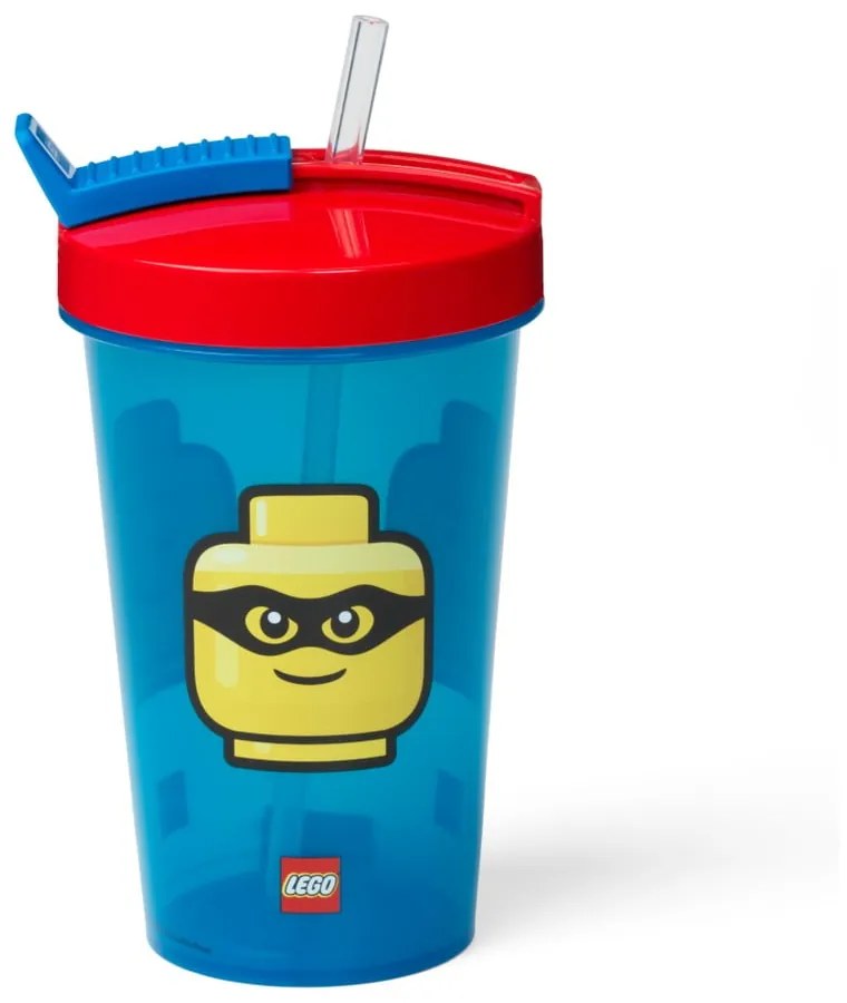 Modrý kelímek s červeným víčkem a brčkem LEGO® Iconic, 500 ml