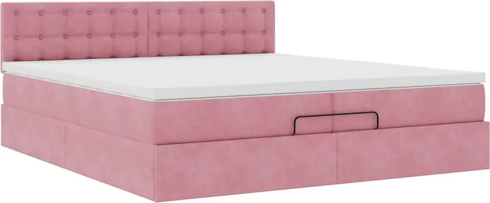 Osmanský rám postele s matrací růžová 200x200cm samet 3312793
