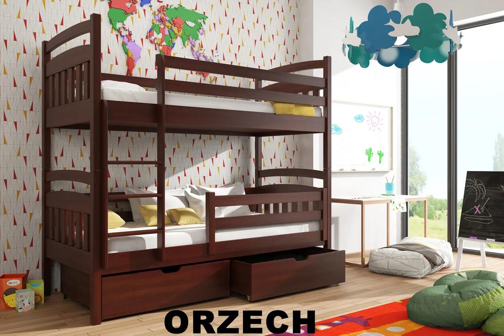 Patrová postel Gábi 80x180 cm s úložným prostorem borovice masiv OŘECH
