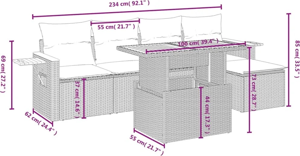 6dílná zahradní sedací souprava s poduškami béžová polyratan 3273494