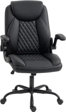 HOMCOM kancelářská židle, ergonomická kancelářská židle s výklopnými područkami, výškově nastavitelná, funkce houpání, černá