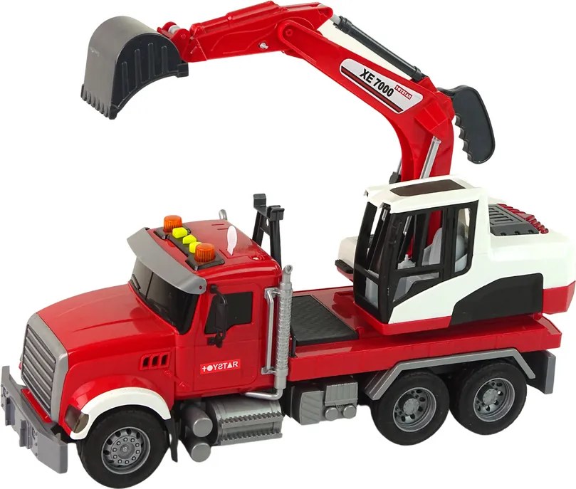 LEAN Toys Nákladní auto s bagrem, traktor, bagr, zvuky, světla