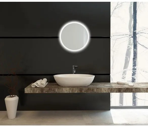 Amirro Moonlight Ronde Zrcadlo 60 cm s LED podsvíceným pískovaným okrajem, 411-040