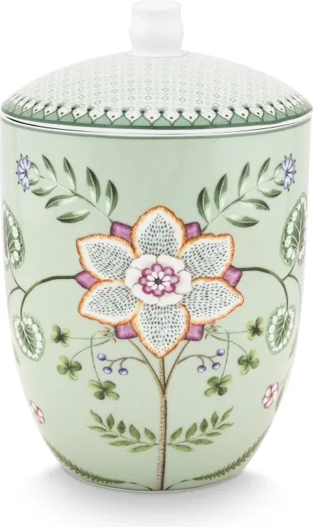 Pip Studio Lily &amp; Lotus skladovací dóza 1,5l, zelená (porcelánová dóza)