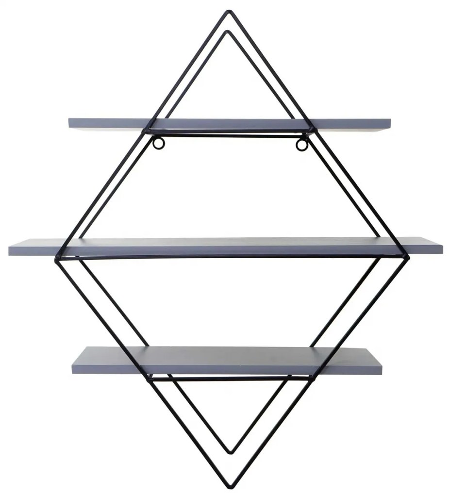 Nástěnná police A80 v industriálním stylu - dřevo / kov, 60x55x12 cm - Šedomodrá