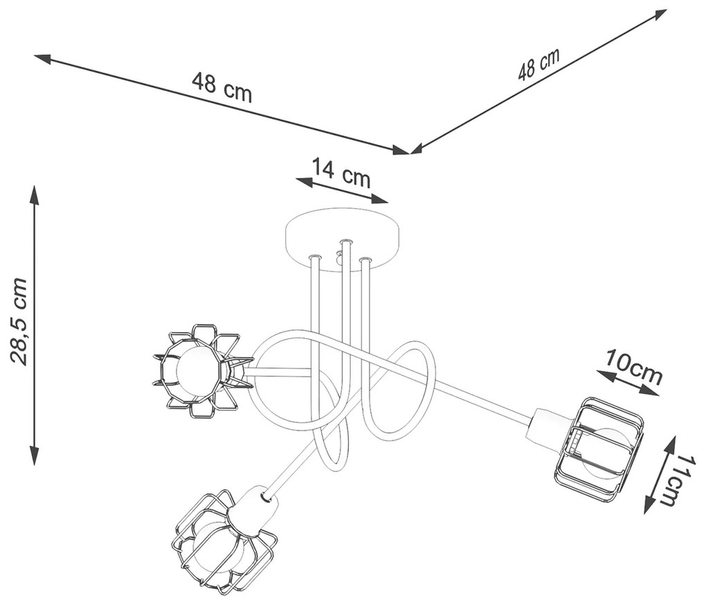 Stropní svítidlo Beluci, 3x černé drátěné stínítko