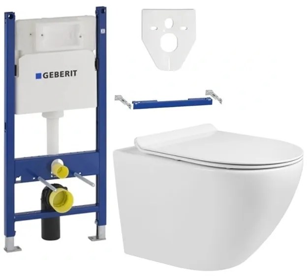 Závěsný set GEBERIT Duofix Basic+ WC LENA Rimless 48 x 36 cm + pomalu padající deska Slim, bílá, 3322XX00+39010100