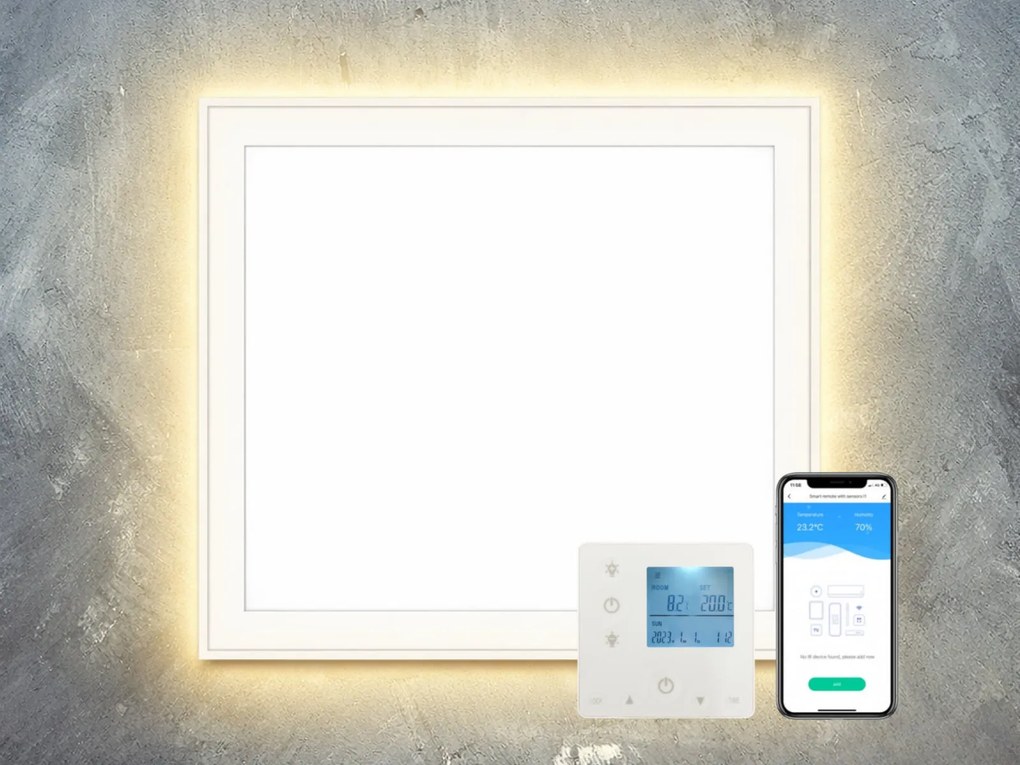 Stropní Infrapanel CEILING LED 370W | WiFi | Výhřevnost 6.5 m2 | 65x63 cm | LED světlo | Bezdrátový WiFi termostat