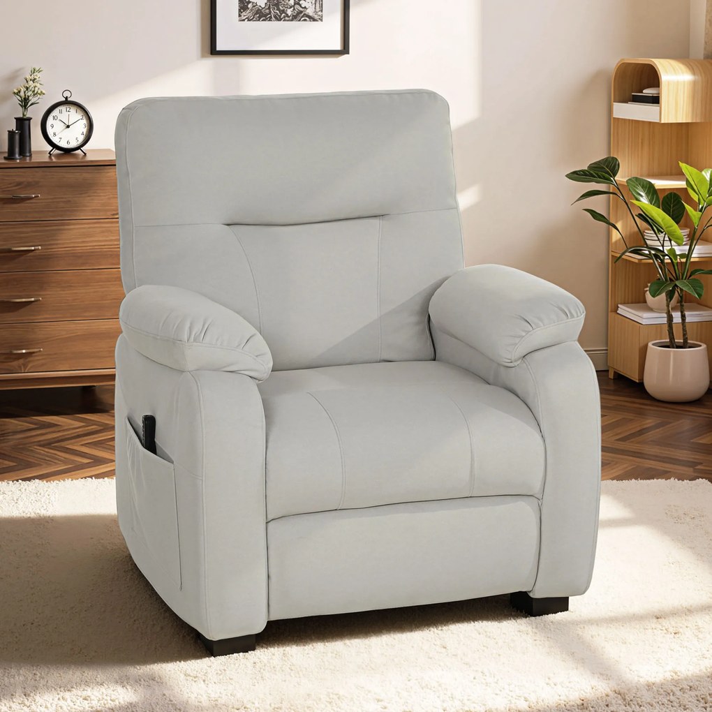 HOMCOM elektrické relaxační křeslo nastavitelná, USB připojení, opěrka nohou, boční kapsy, dálkové ovládání, 96x90x103 cm, krémová