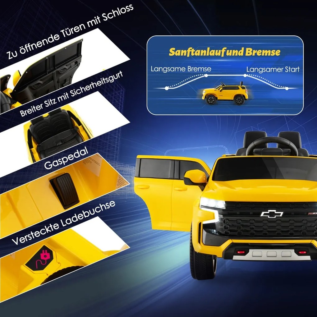 Costway Dětské elektrické auto Chevrolet s 2,4 G dálkovým ovládáním a – žluť