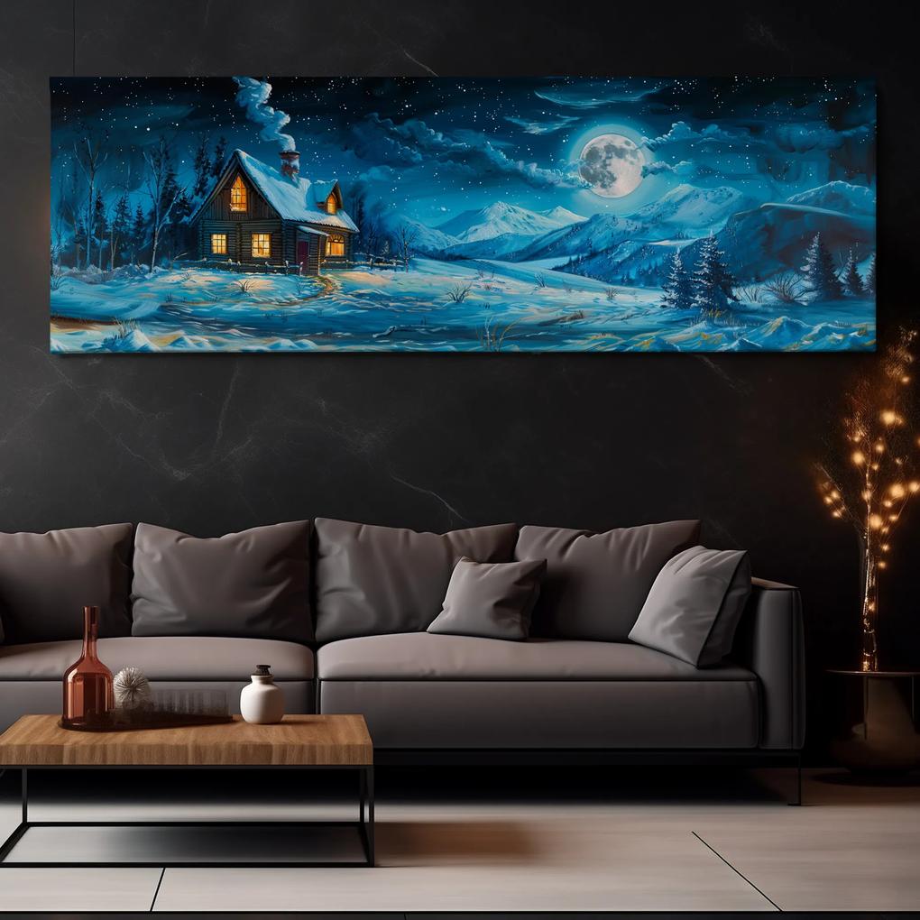 Obraz na plátně - Zimní měsíční pohádka FeelHappy.cz Velikost obrazu: 150 x 50 cm