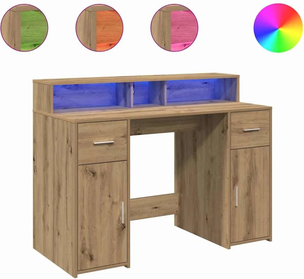Psací stůl s LED dub artisan 120 x 55 x 91 cm kompozitní dřevo 3309419