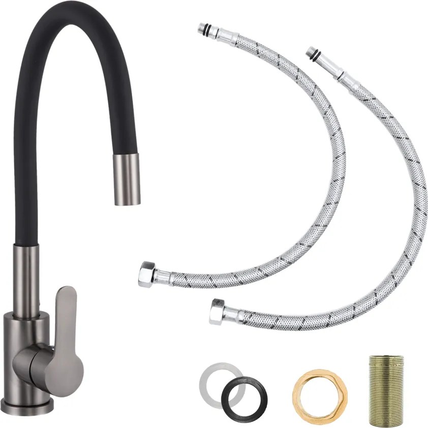 Gamma Flex 2000, stojánková dřezová baterie s flexibilním ramenem, černá-grafitová, GMA-BFX-2000GM