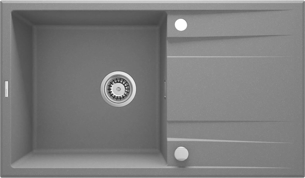 Deante Eridan, granitový dřez na desku 860x500x203 mm Z/O, 3,5" + prostorově úsporný sifon, 1-komorový, šedá, ZQE_S113