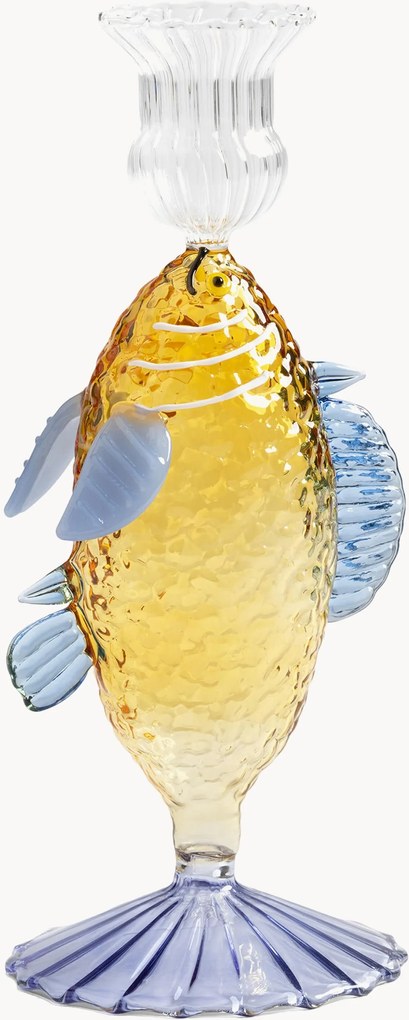 Ručně vyrobený svícen z borosilikátového skla Fish