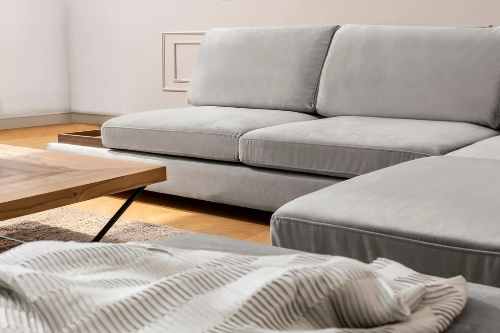 Hanah Home Rohová pohovka TULIP světle šedá pravý roh s pufem 560ARE1154