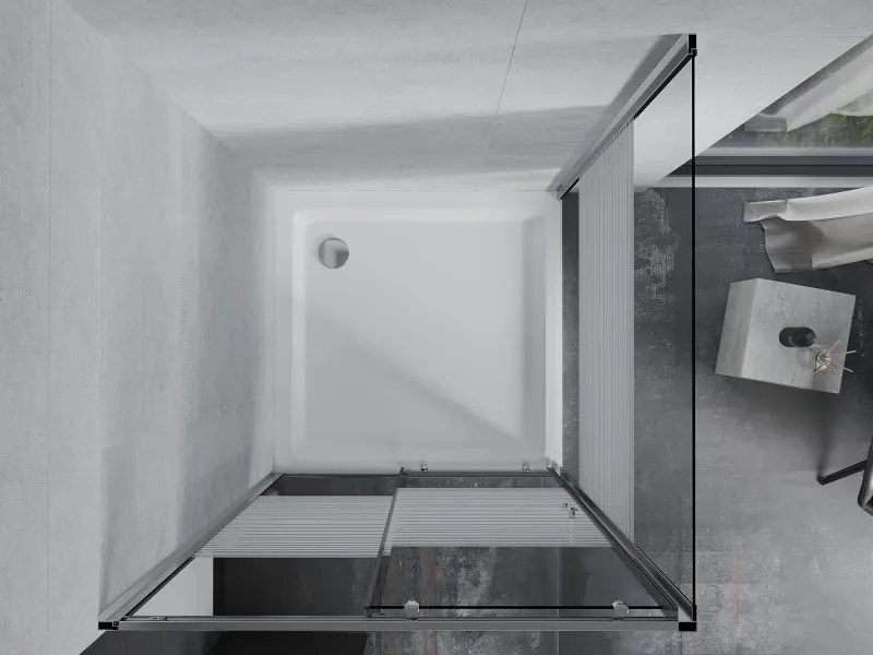 Mexen Apia posuvný sprchový kout 90 x 90 cm, 5mm sklo, chromový profil-čiré sklo/pásy + slim sprchová vanička 5cm, 840-090-090-01-20-4010