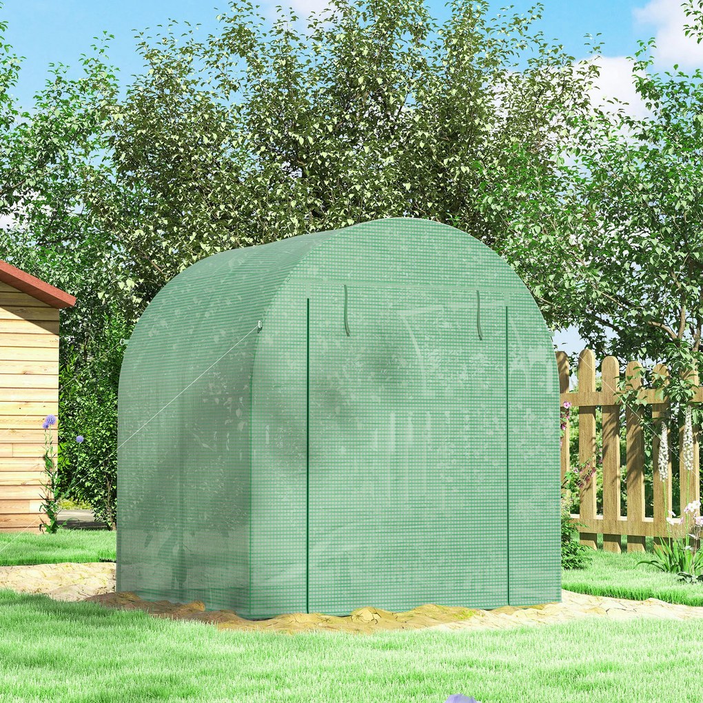 Skleník Outsunny, 180 x 200 cm, fóliový skleník s rolovacími dveřmi, UV ochrana, skleník, domek na rajčata s bočním oknem, PE síťová fólie, zimní skl…