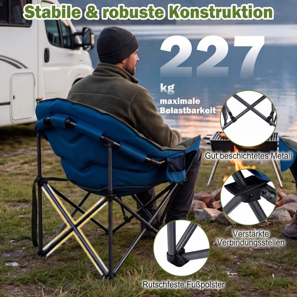 Costway Skládací kempingové křeslo 227 KG Heavy Duty polstrované