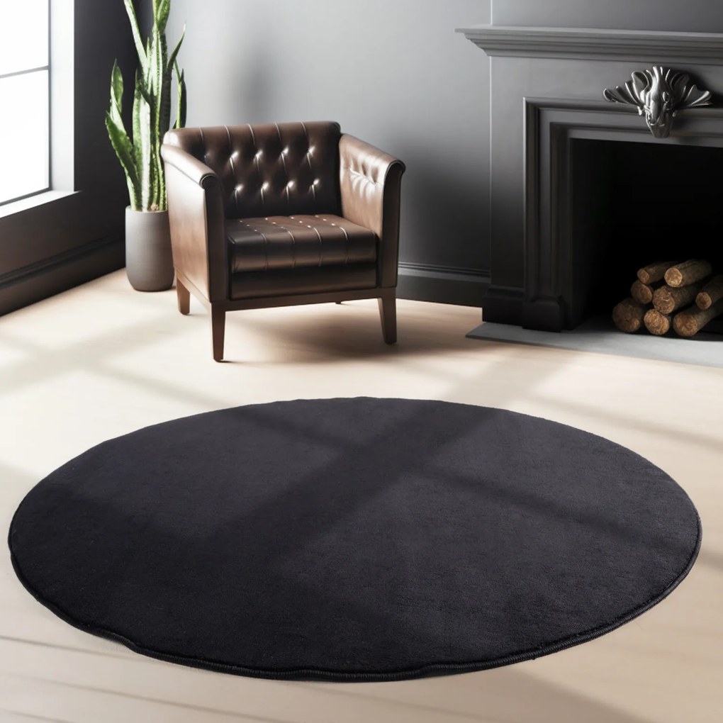 Ayyildiz, Kusový koberec Sky 5400 Black kruh, 160x160 (průměr) kruh, černá, obývací pokoj