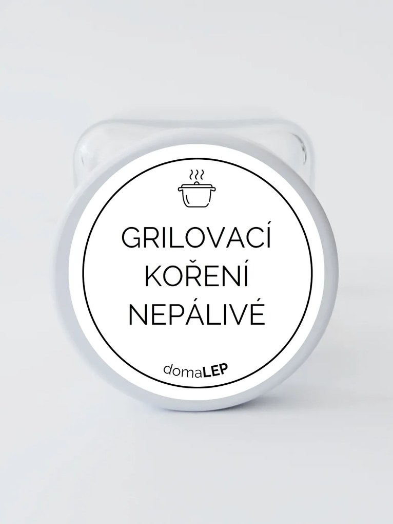Samolepka na kořenky GRILOVACÍ KOŘENÍ NEPÁLIVÉ bílá 5 cm základní písmo