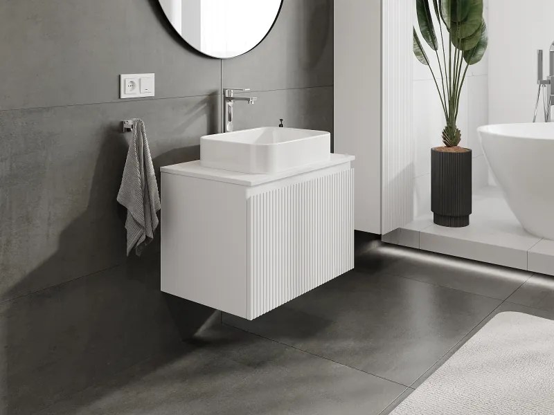 Mexen Rivel, koupelnová skříňka pod umyvadlo 70 cm, 1 zásuvka, drážkovaná, bílá matná, 91A20-07047-1-BF01