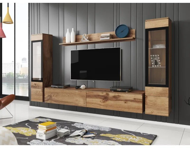 Nábytek do obývacího pokoje Sawoti II, Barva: šedé palladium, Osvětlení: osvětlení LED - bílé