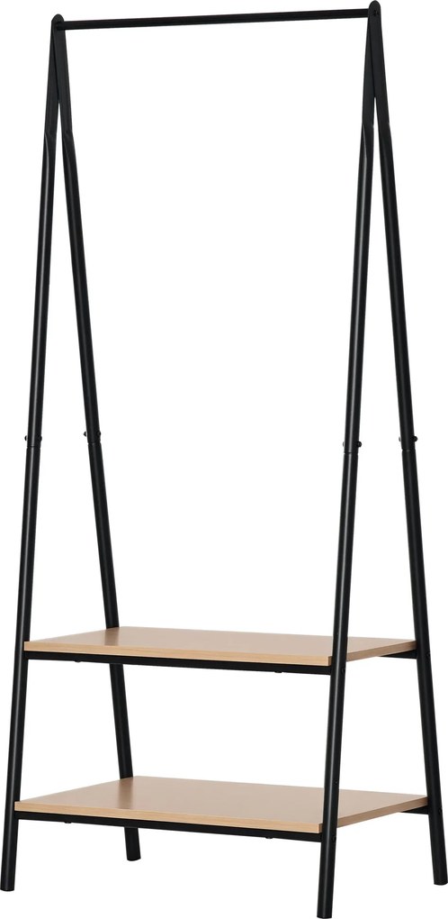 HOMCOM Stojan na oblečení s policí na boty, kovový + dřevěný, černý + přírodní, 64 x 42,5 x 149 cm | Aosom