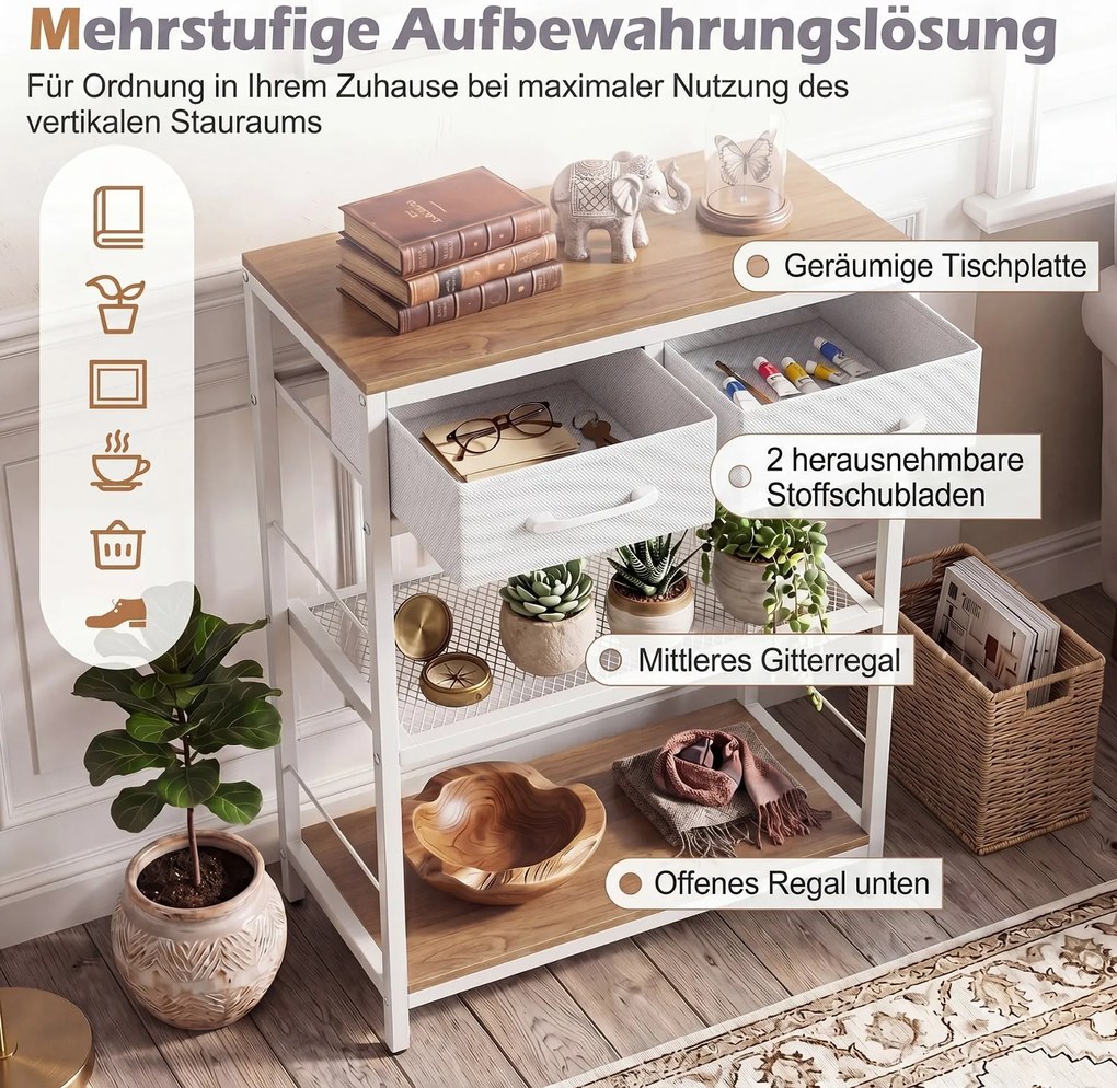 Costway Úzký konzolový vstupní stolek s 2 látkovými zásuvkami – 60 × 30 × 81 cm