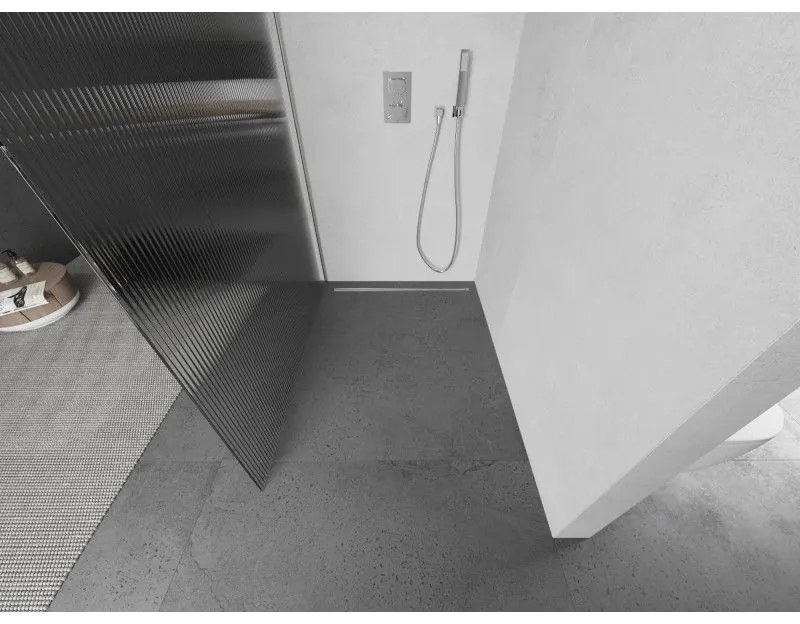 Mexen Kioto L, sprchová zástěna Walk-In 90 x 200 cm, 8mm sklo s žebrovým vzorem, broušená ocel profil, 800-090-103-97-09