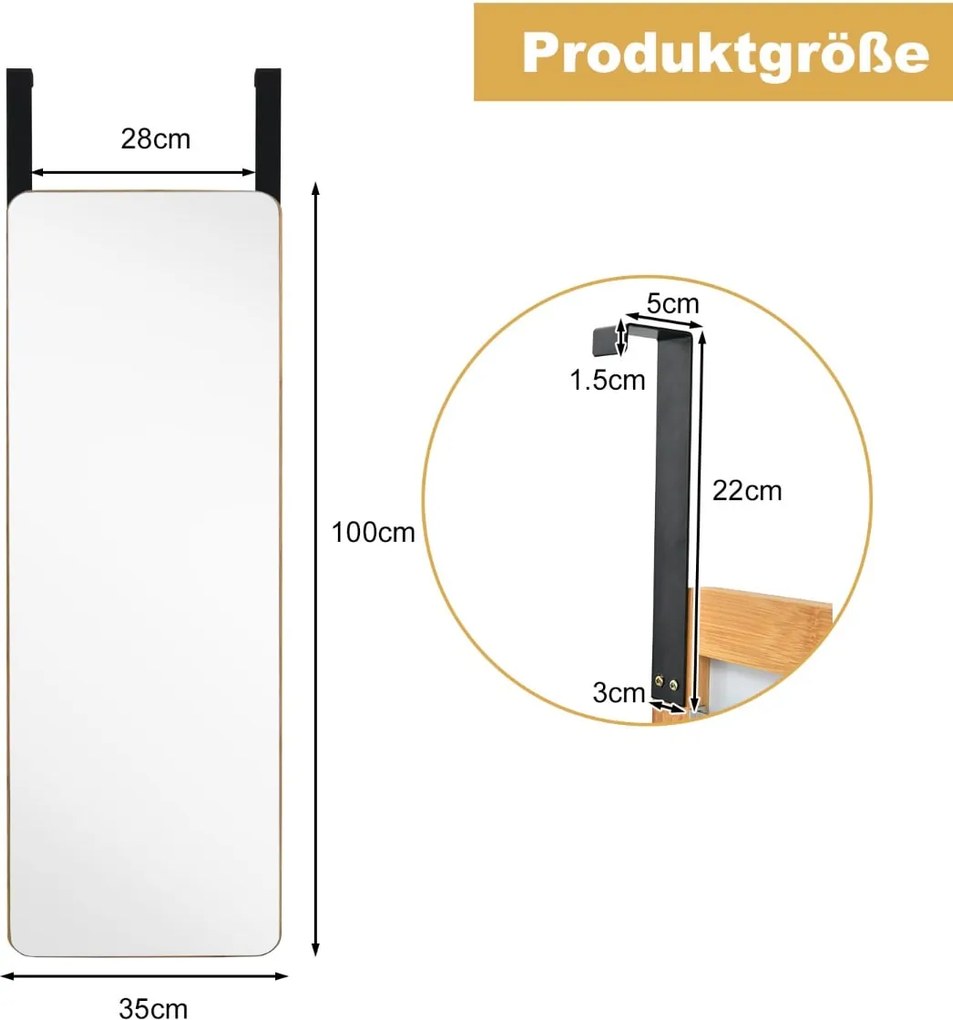 Costway Nástěnné zrcadlové vnější zrcadlo s 2 háčky a závěsné zrcadlo