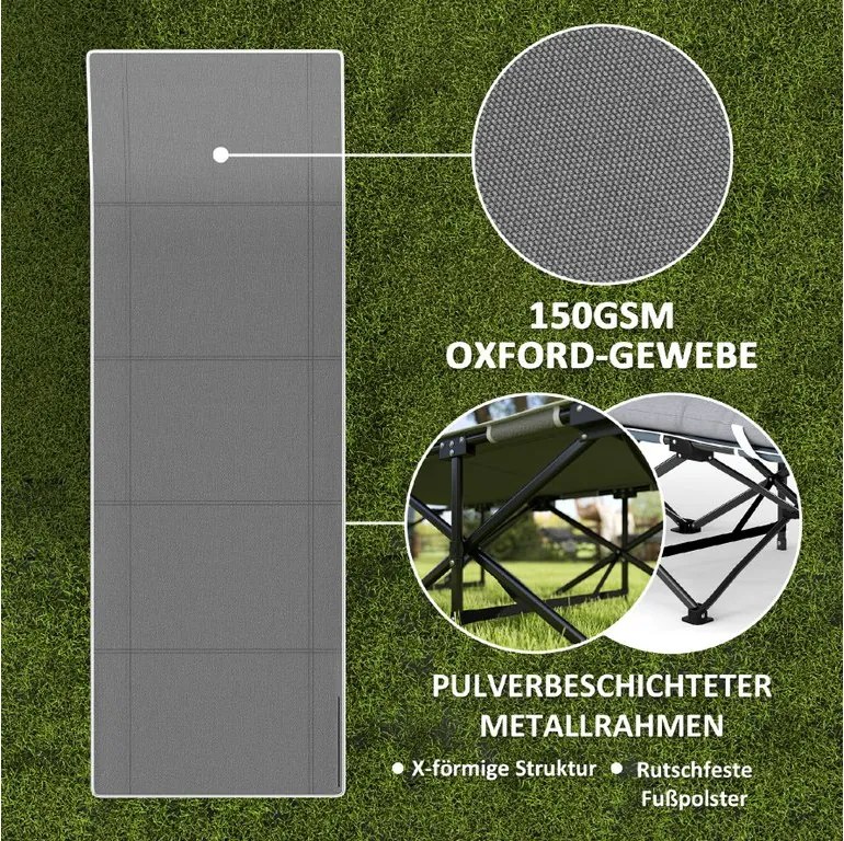 Skládací kempinkové lůžko, kempinkové lůžko s matrací, ergonomické, kovový rám, černá barva